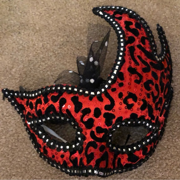 Other | Red And Black Leopard Masquerade Mask | Poshmark